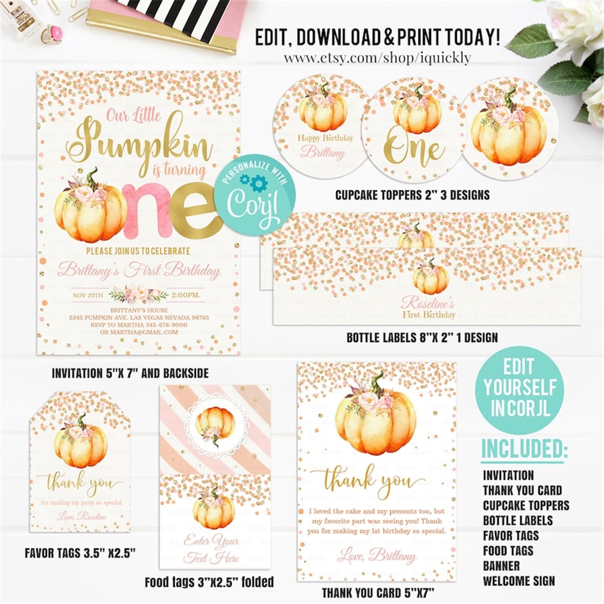 Editable Pumpkin Party Package, Little pumpkin Printable Dec | Inspire ...
