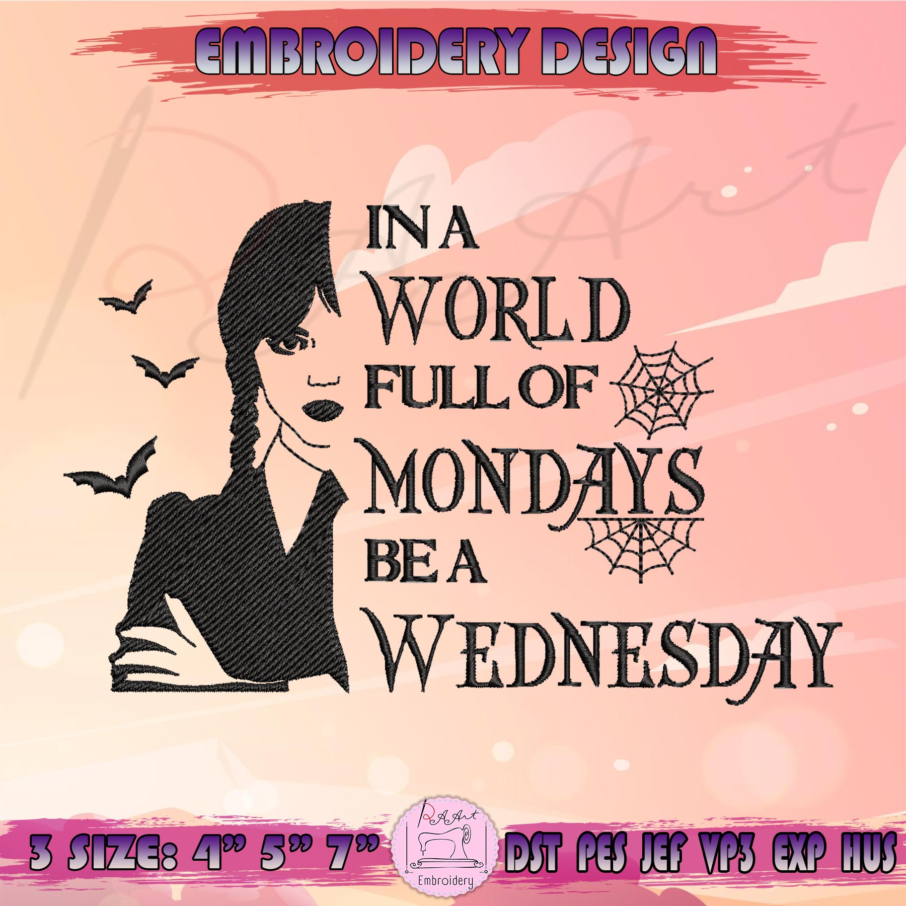 Wednesday Embroidery Design, Horror Character Embroidery, Ha | Inspire ...