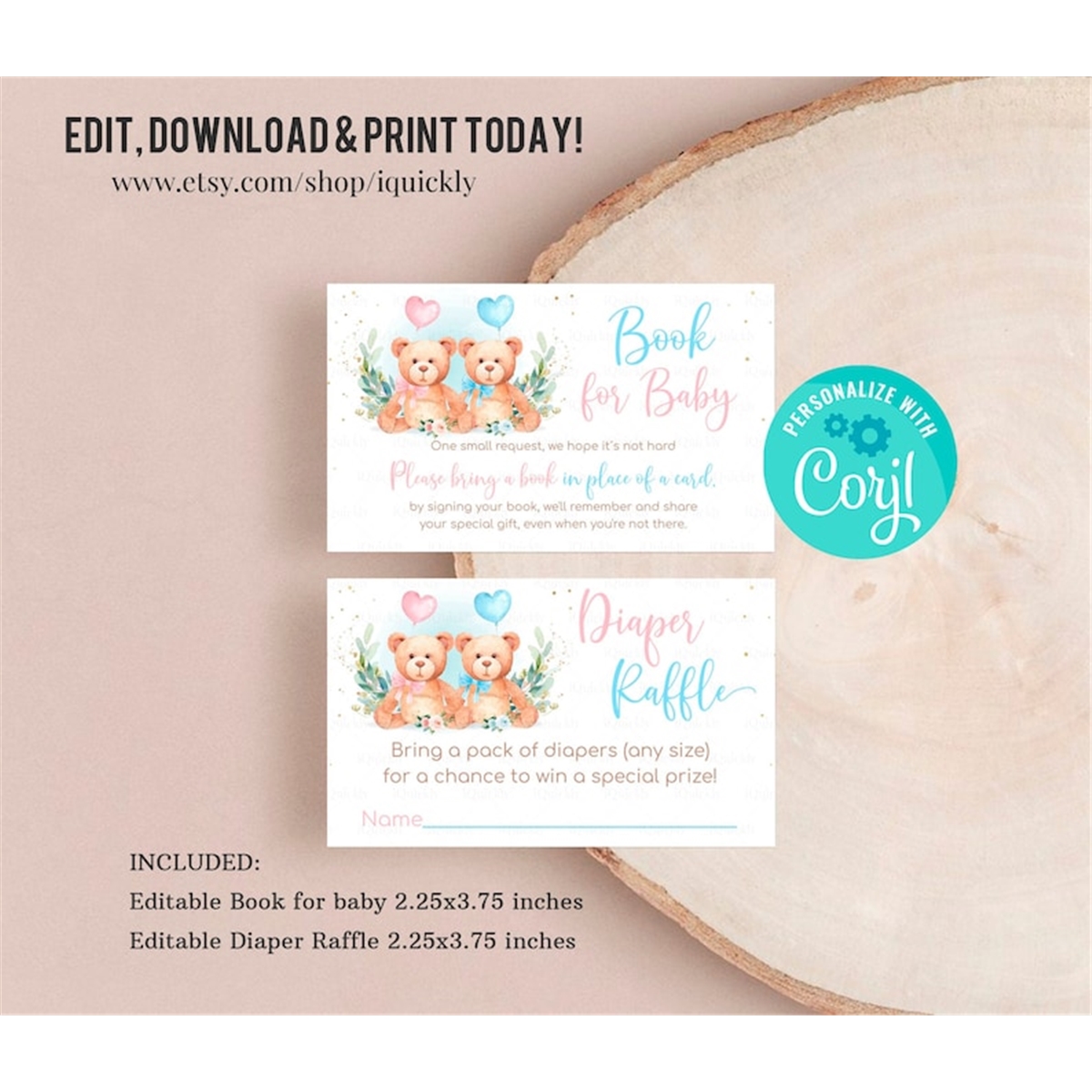Teddy bear Baby Shower Diaper Raffle, Book for Baby Girl Bea | Inspire ...