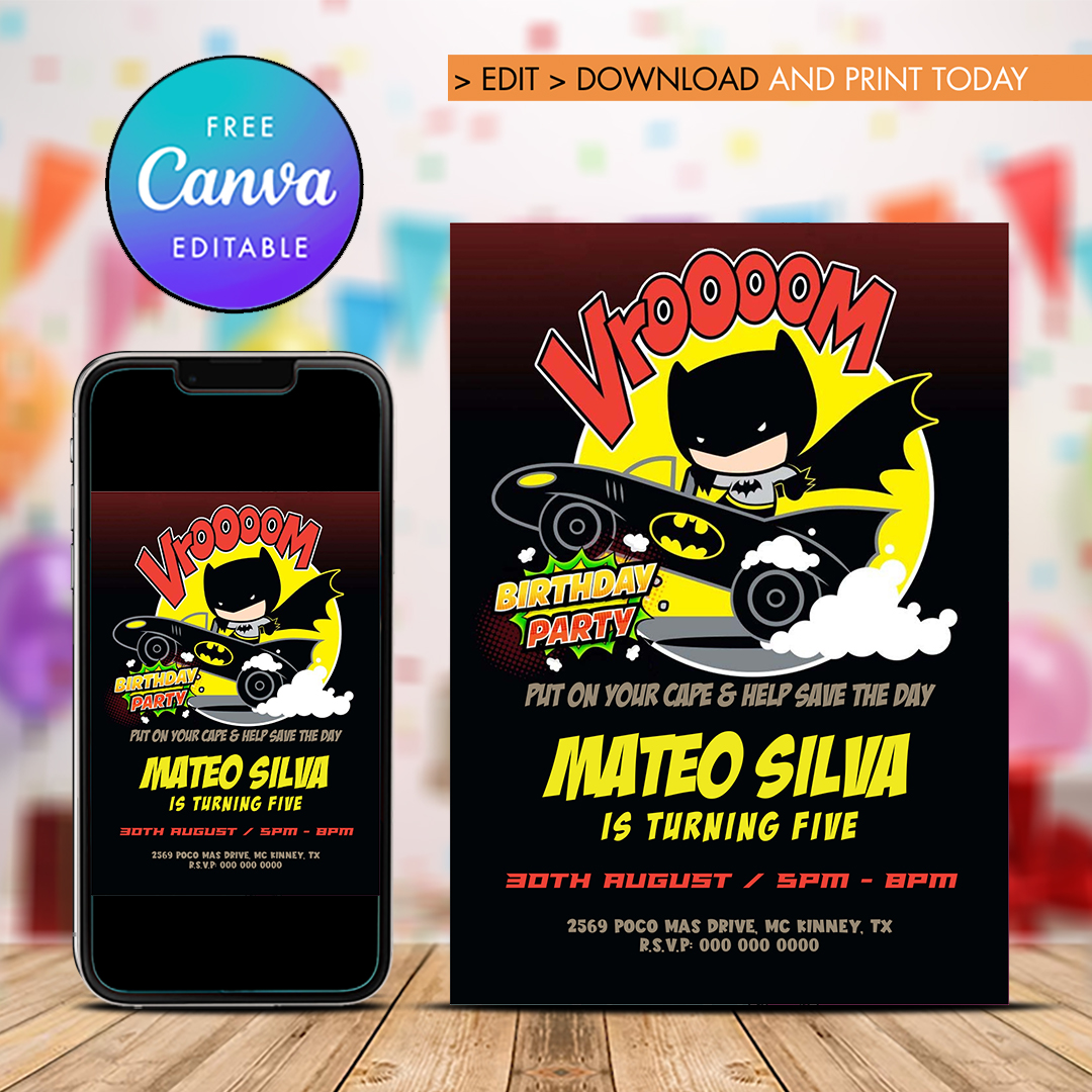 Batman Birthday Invitation, superheroes Birthday Invitation - Inspire ...