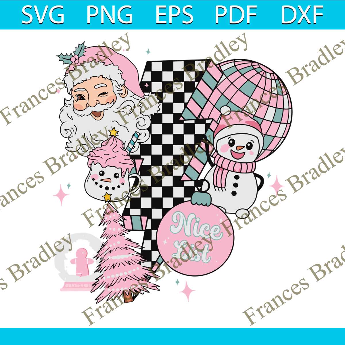 Retro Christmas Santa Claus Nice List Lightning Bolt SVG Fil | Inspire ...