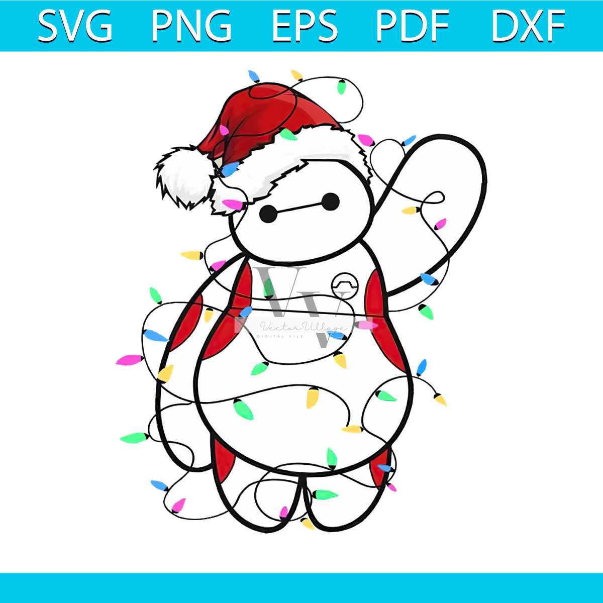 Big Hero 6 Cute Santa Baymax Christmas Lights PNG File | Inspire Uplift