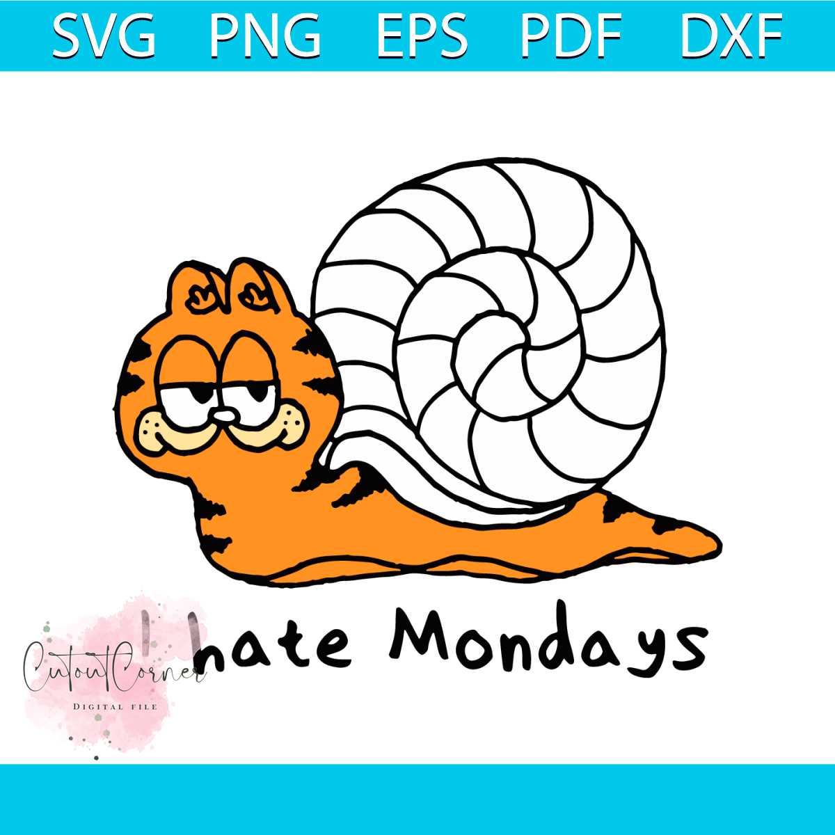 Garfield I Hate Mondays Snail SVG Graphic Design File | Inspire Uplift