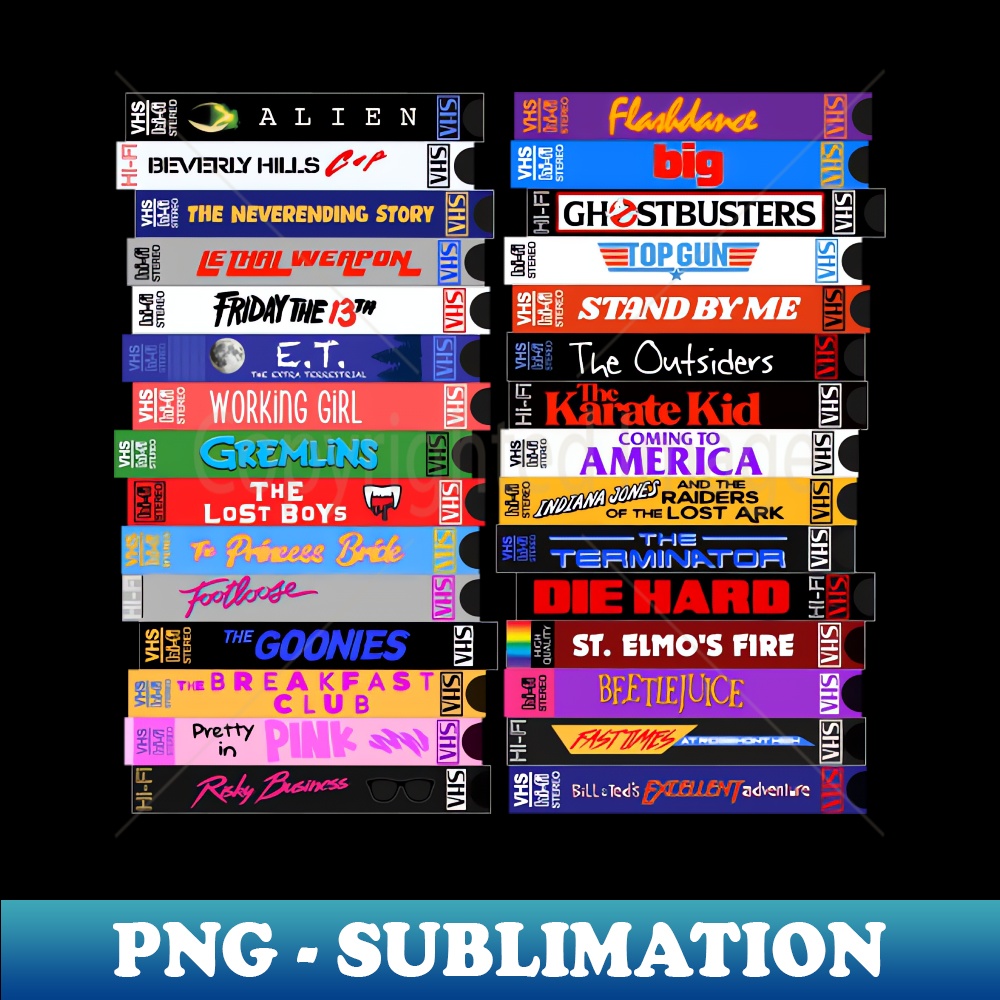 Retro 80s Movies VHS Stacks - Modern Sublimation PNG File - | Inspire ...