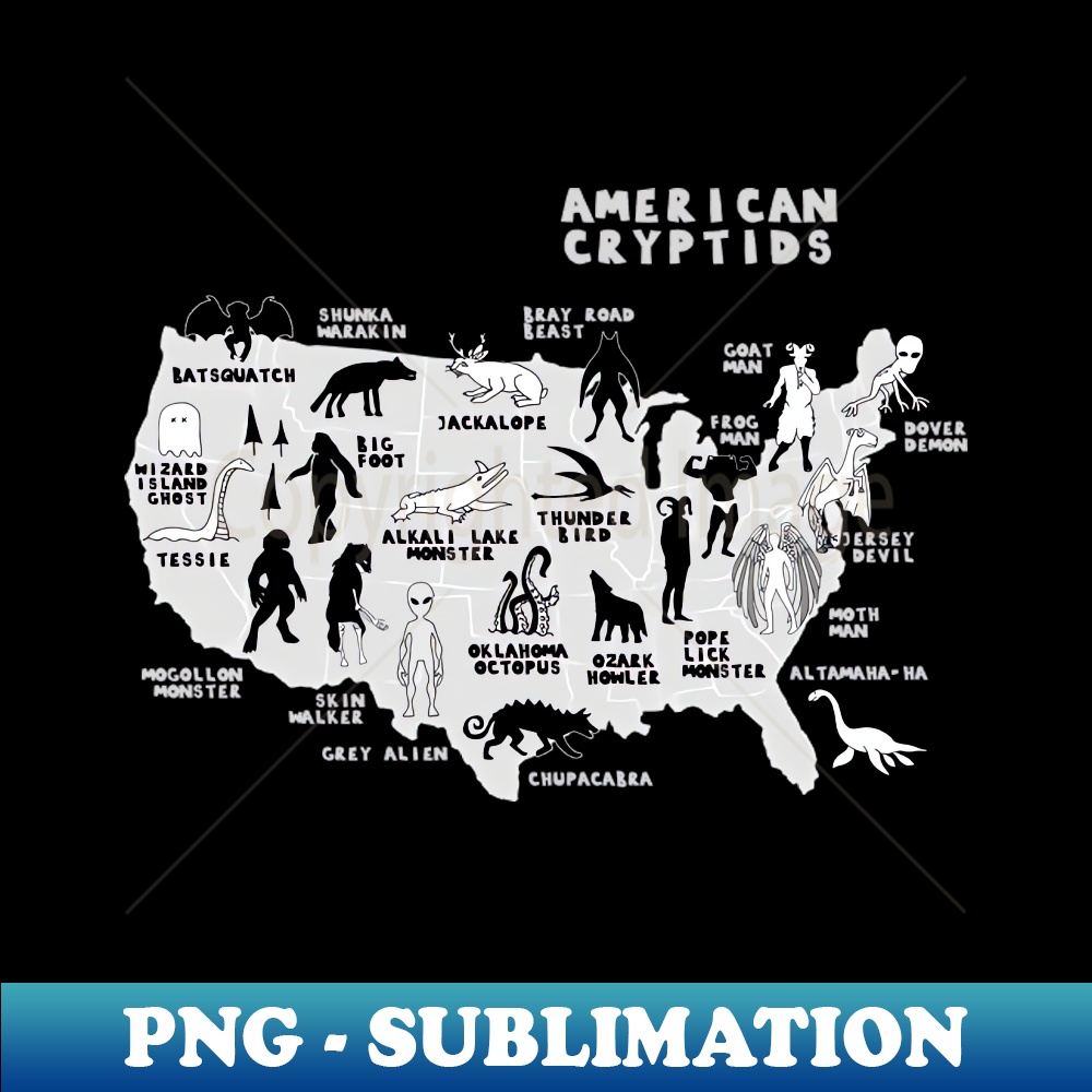 American Cryptids Map of the US - Exclusive PNG Sublimation | Inspire Uplift
