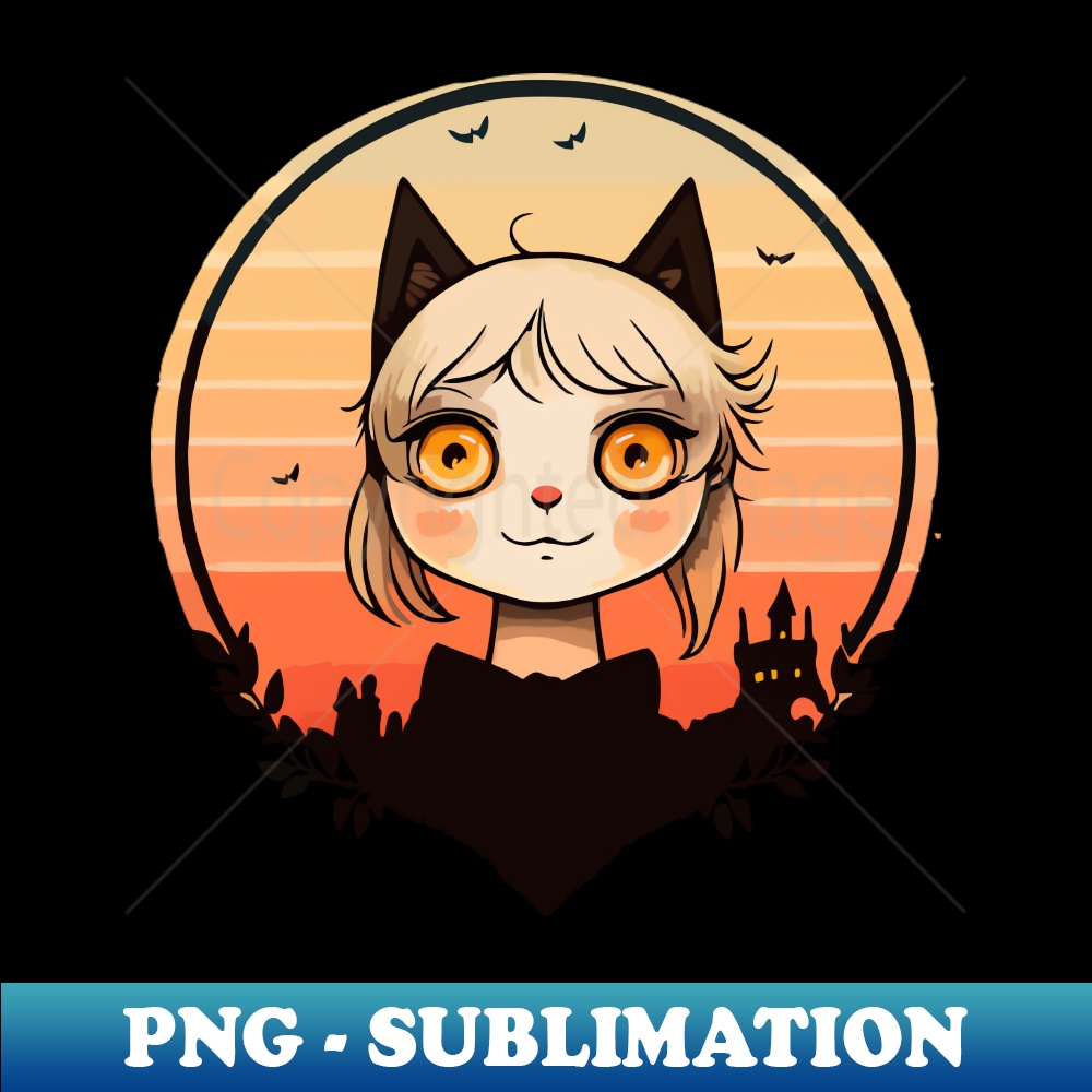 half anime girl half retro style cat - PNG Sublimation Digit | Inspire ...