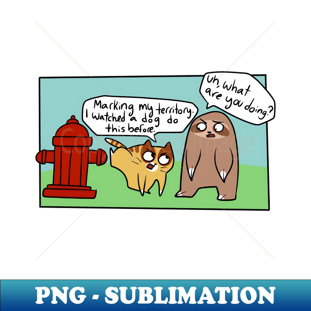 Cat and Sloth Fire Hydrant Comic - Unique Sublimation PNG Do - Inspire ...