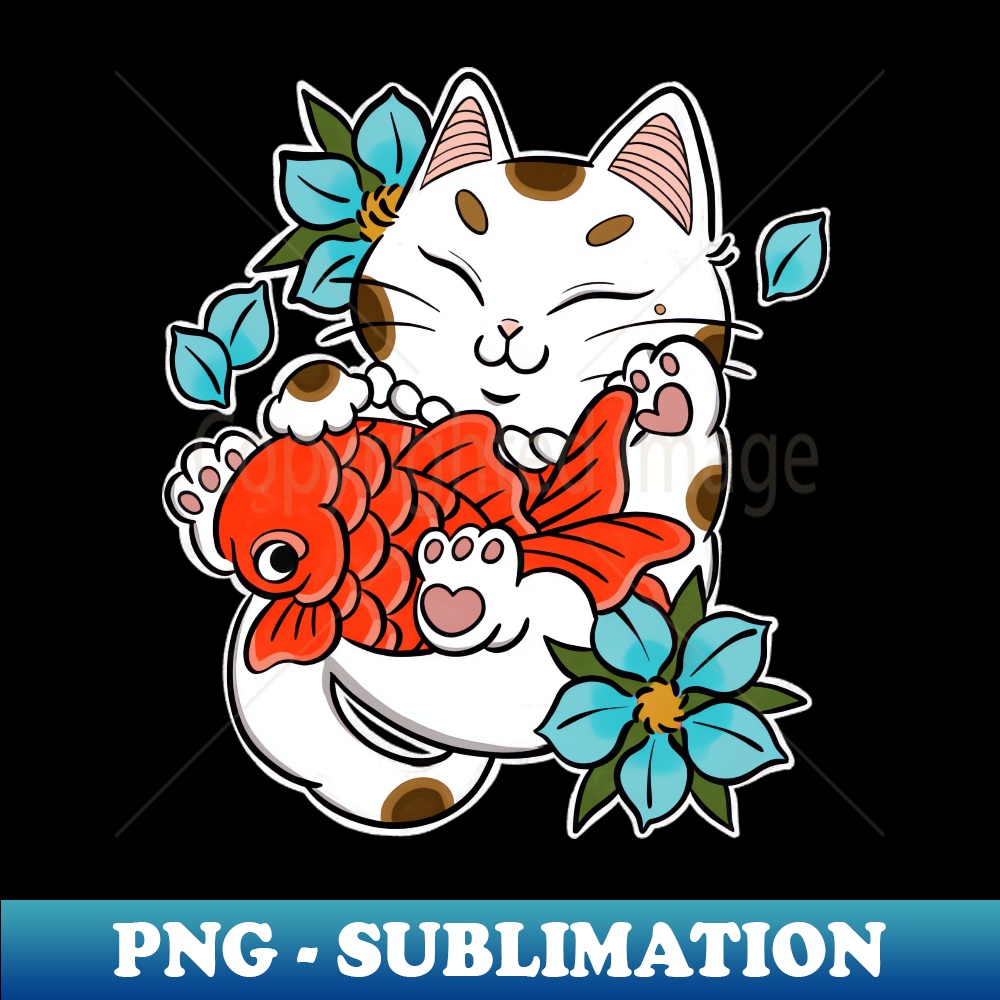 japanese cat tattoo and red fish - Vintage Sublimation PNG D | Inspire ...