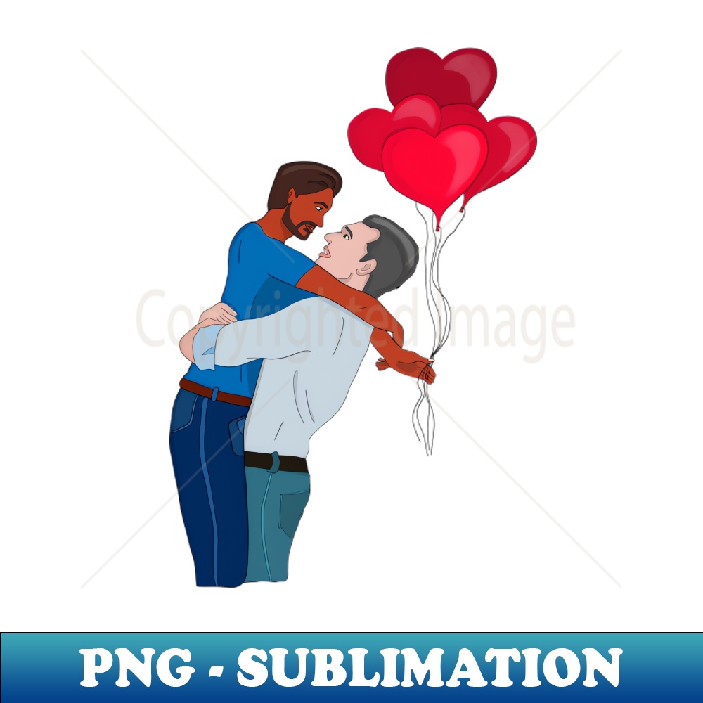 Male Couple Hugging While Holding Heart Shaped Balloons - PN - Inspire ...