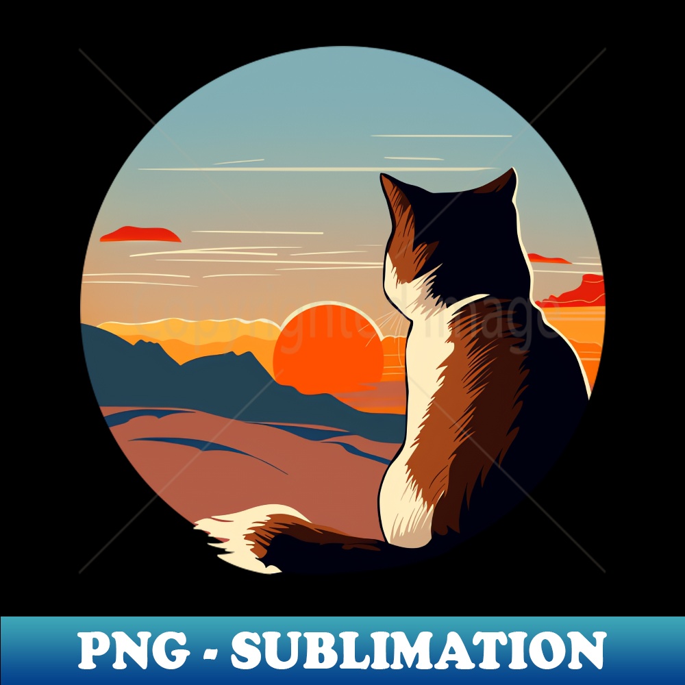 Cat watching sunset classic scene - PNG Transparent Sublimat | Inspire Uplift
