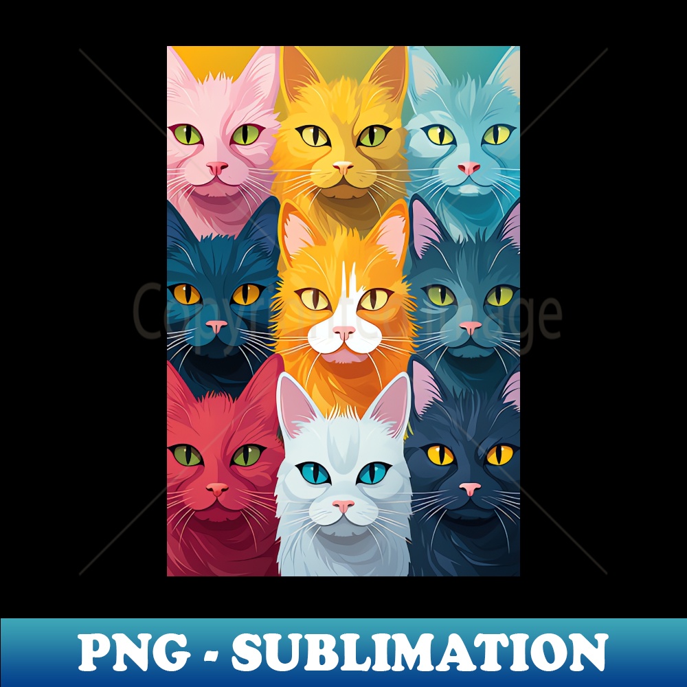 Pop-Art Inspired Multi Coloured Cats - Sublimation-Ready PNG | Inspire ...
