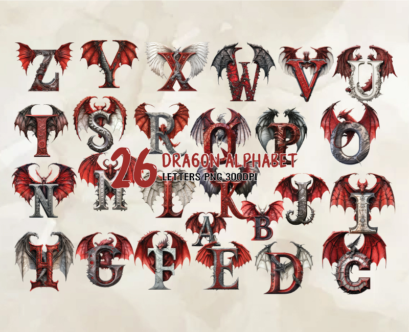 26 Dragon Alphabet Letters Png, Halloween Svg, Cute Hallowee - Inspire ...