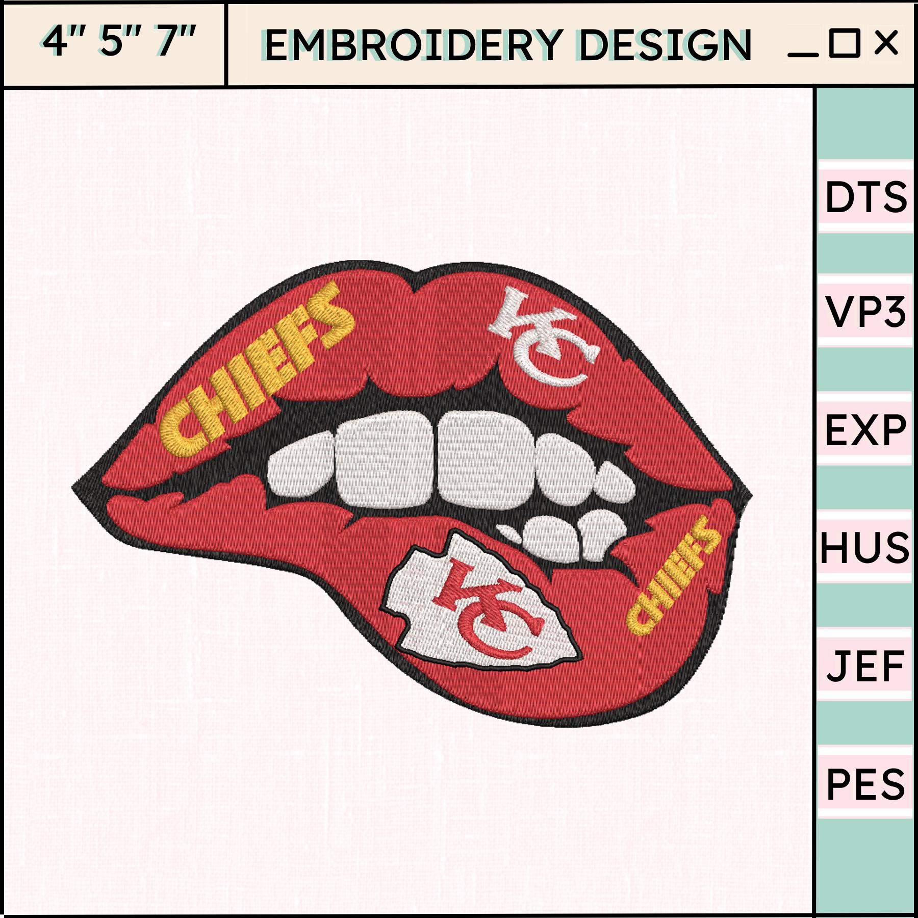 NFL Kansas City Chiefs Lips Embroidery Design, NFL Football | Inspire ...
