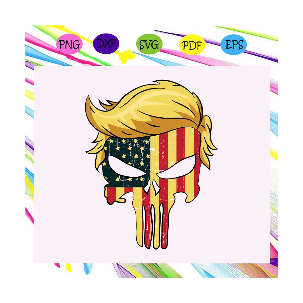 Skull with iconic trump hair svg, president flag america, sk | Inspire ...