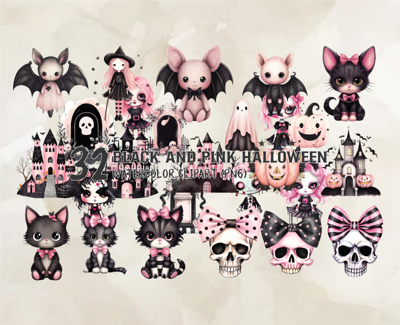 32 Black And Pink Halloween Png, Halloween Svg, Cute Hallowe - Inspire ...