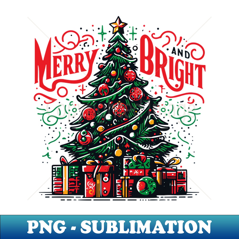 Merry And Bright Christmas Tree - PNG Transparent Sublimatio - Inspire ...