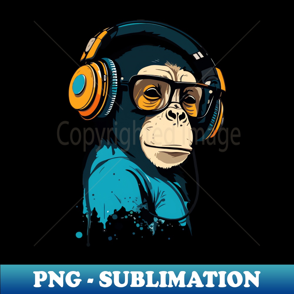 Chimpanzee Monkey wearing Headphones Chimp - High-Quality PN | Inspire ...