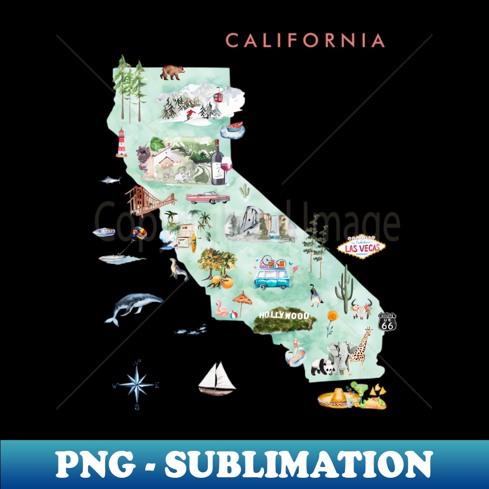 Illustrated Map of California - Digital Sublimation Download - Inspire ...