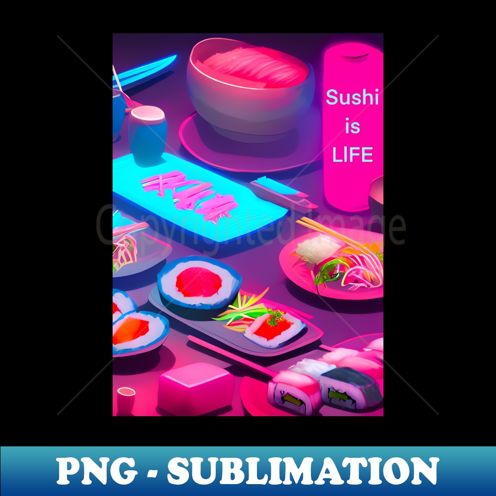 Neon Pink and Blue Sushi Quote Sushi is Life Art - Elegant S | Inspire ...