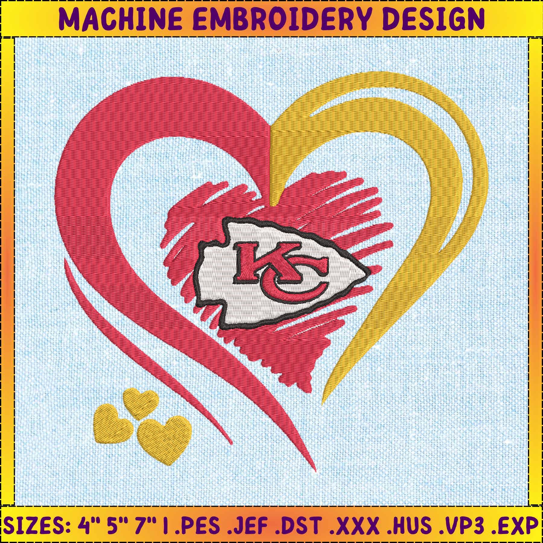 NFL Kansas City Chiefs Heart Embroidery Design, NFL Football | Inspire ...