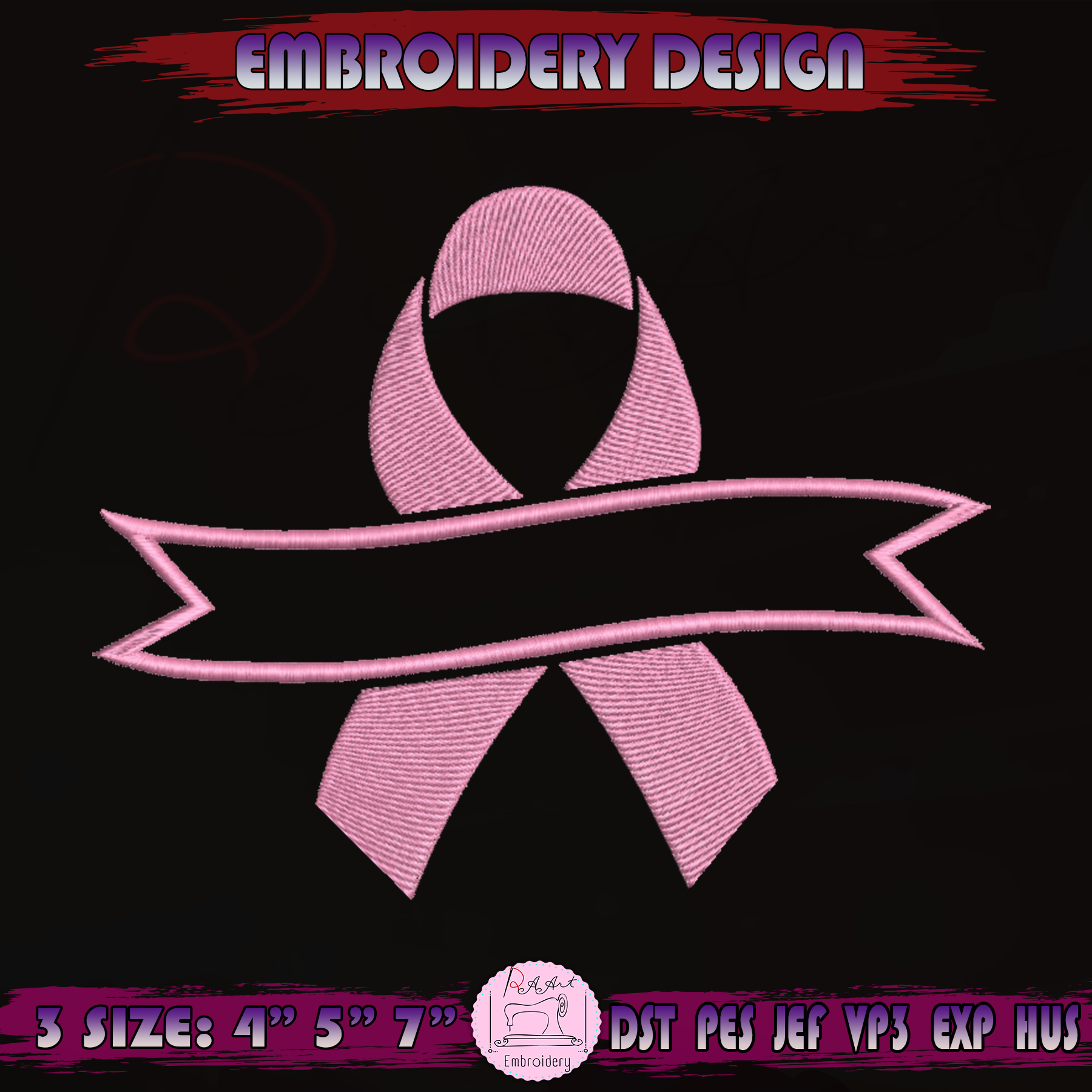 Custom Pink Ribbon Embroidery Design, Breast Cancer Awarenes | Inspire ...