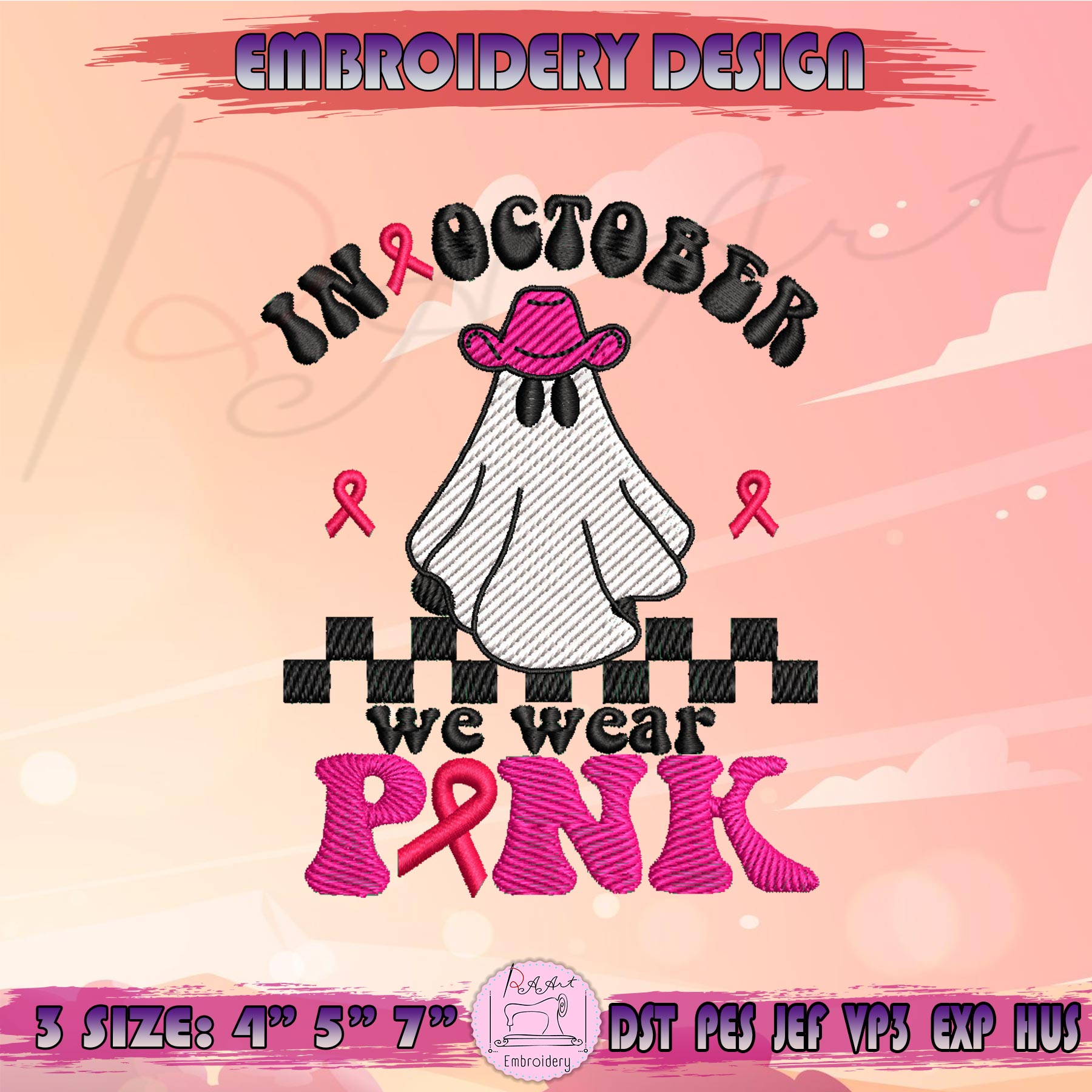 In October We Wear Pink Embroidery Design, Pink Spooky Embro | Inspire ...