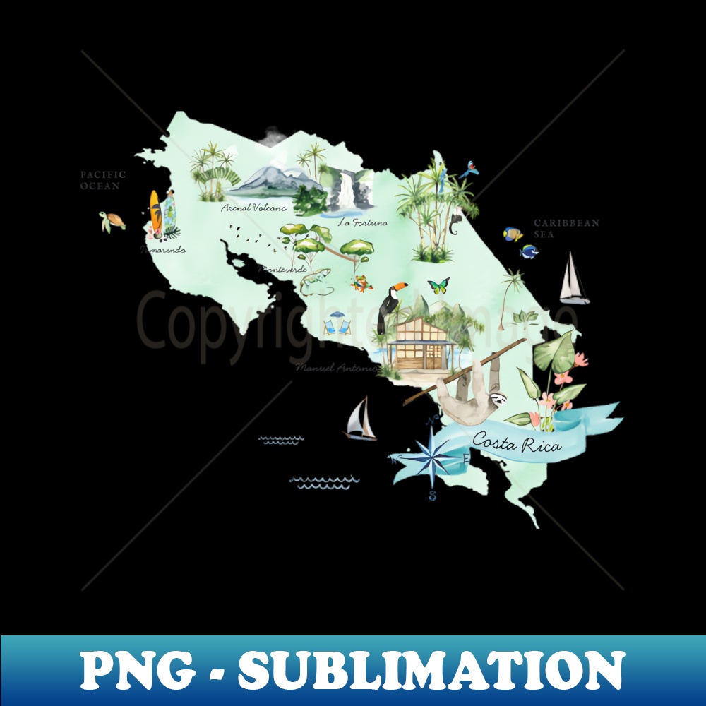 Illustrated Map of Costa Rica - Unique Sublimation PNG Downl | Inspire ...