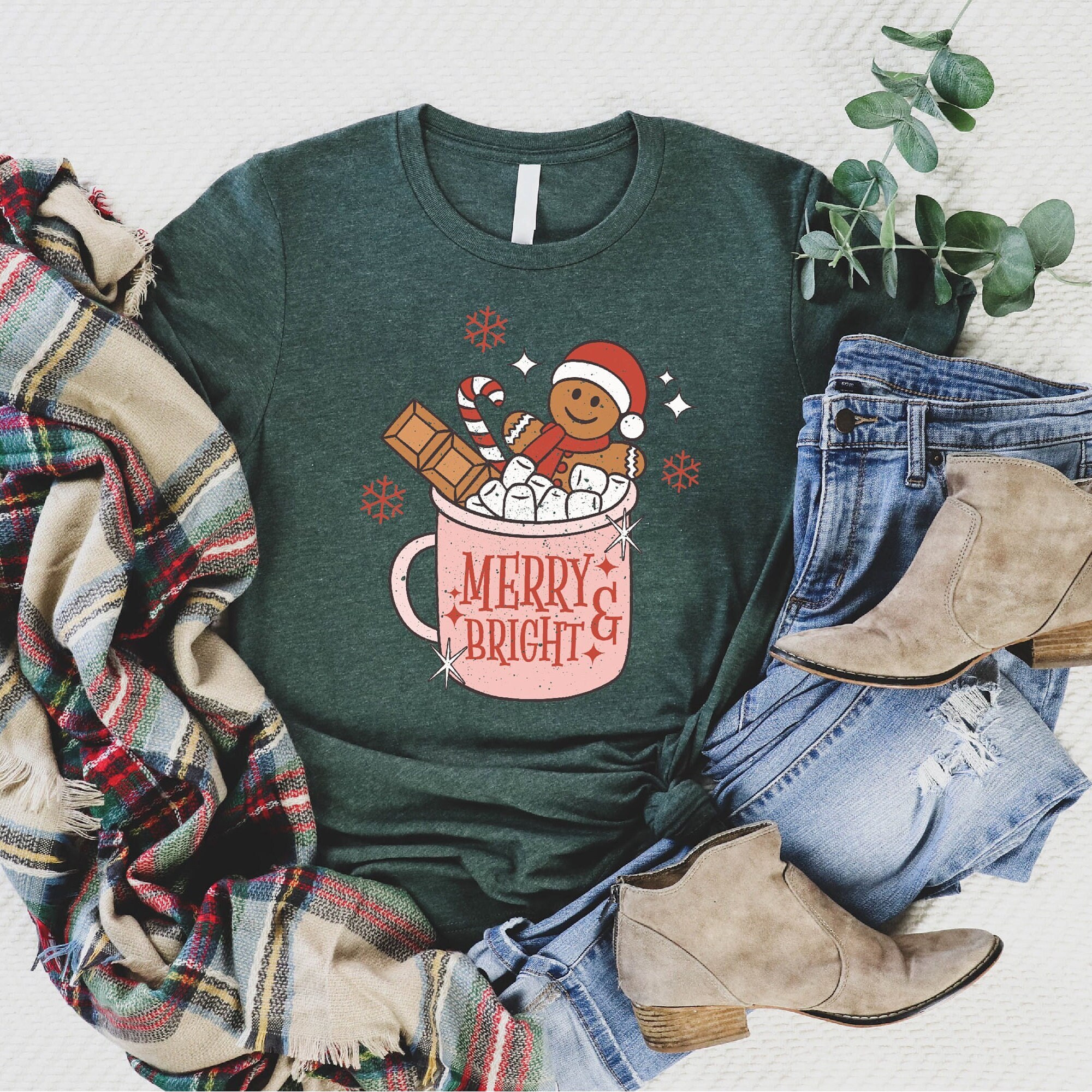 Gingerbread Christmas Shirt, Graphic Christmas Tee, Retro Ch | Inspire ...