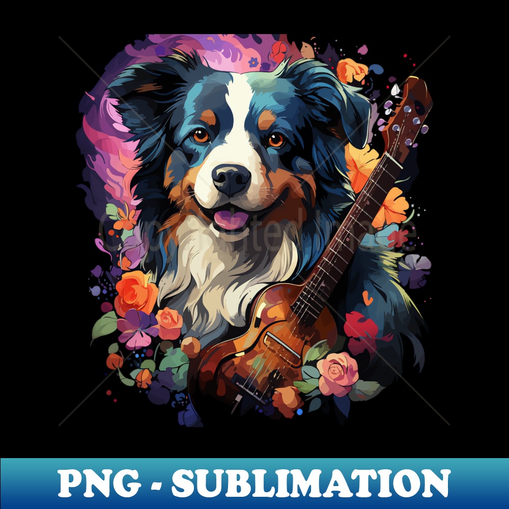 Border Collie Playing Guitar - Exclusive PNG Sublimation Dow | Inspire ...