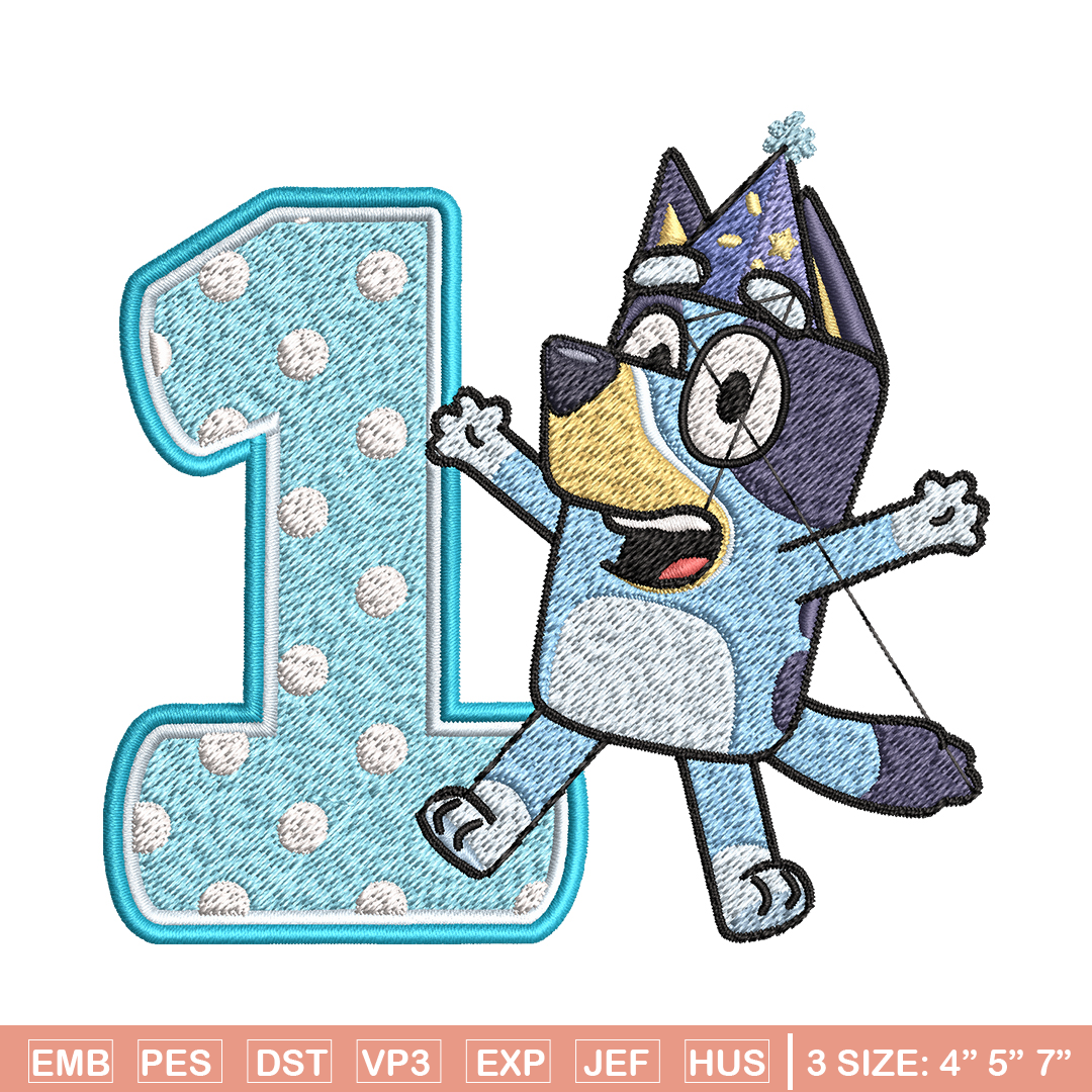 Bluey 1st Birthday Embroidery design, Bluey Cartoon Embroide - Inspire ...
