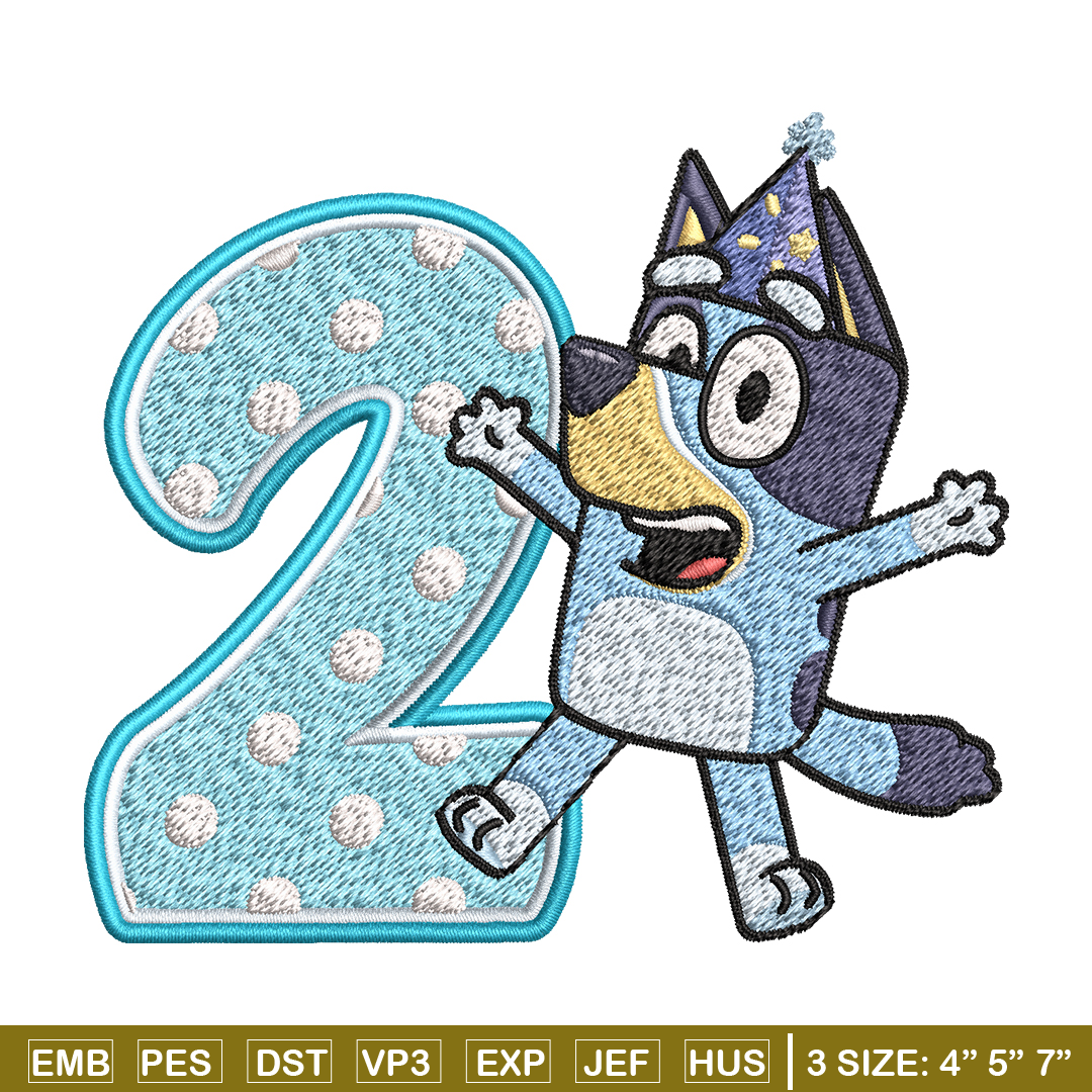 Bluey 2nd Birthday Embroidery design, Bluey Cartoon Embroide | Inspire ...