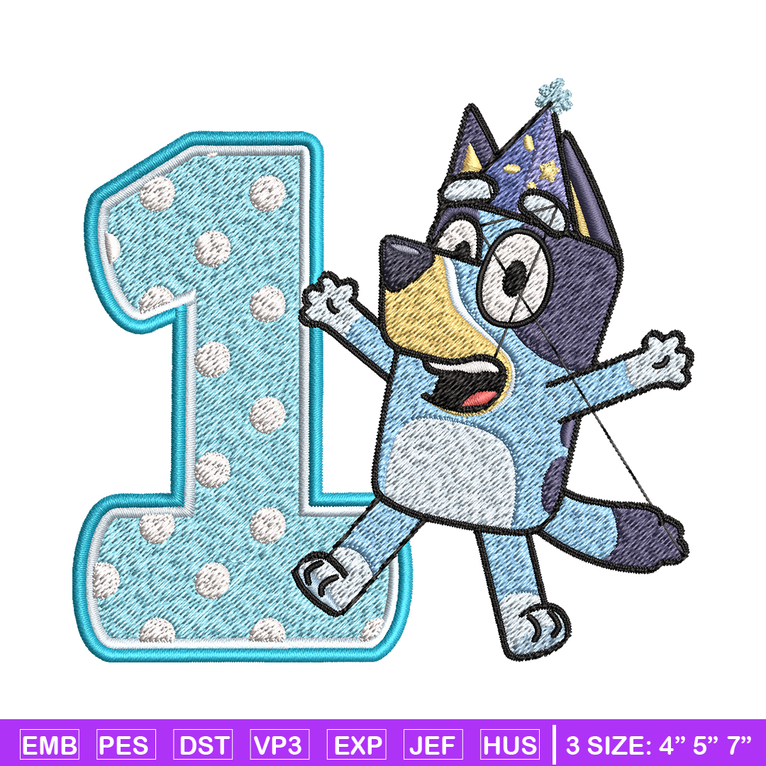 Bluey 1st Birthday Embroidery design, Bluey Cartoon Embroide | Inspire ...