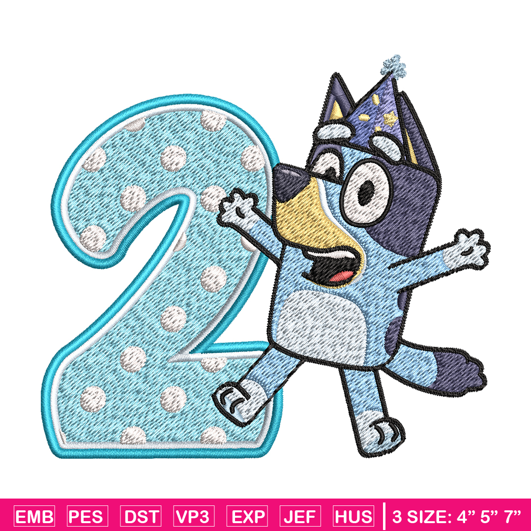 Bluey 2nd Birthday Embroidery design, Bluey Cartoon Embroide | Inspire ...