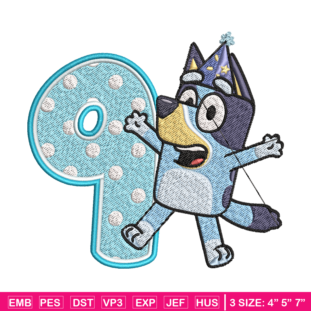 Bluey 9th Birthday Embroidery design, Bluey Cartoon Embroide | Inspire ...