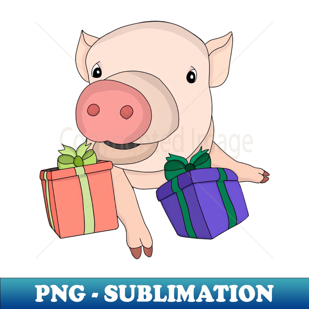 Pig Playing with Gift Boxes - PNG Transparent Sublimation Fi - Inspire ...
