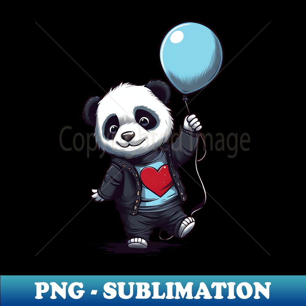 Little Baby Panda with Balloon - Retro PNG Sublimation Digit - Inspire Uplift