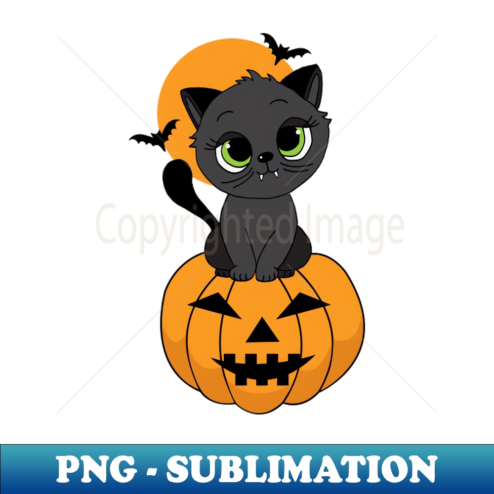 Cute Halloween Vampire Cat on Pumpkin - Premium Sublimation - Inspire ...