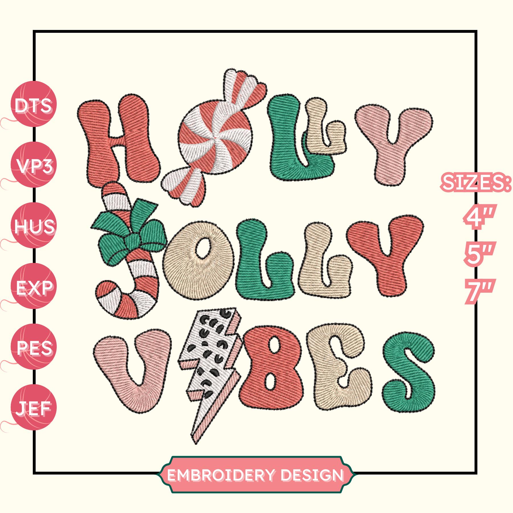 Retro Christmas Embroidery Designs, Holly Jolly Vibes Design | Inspire ...