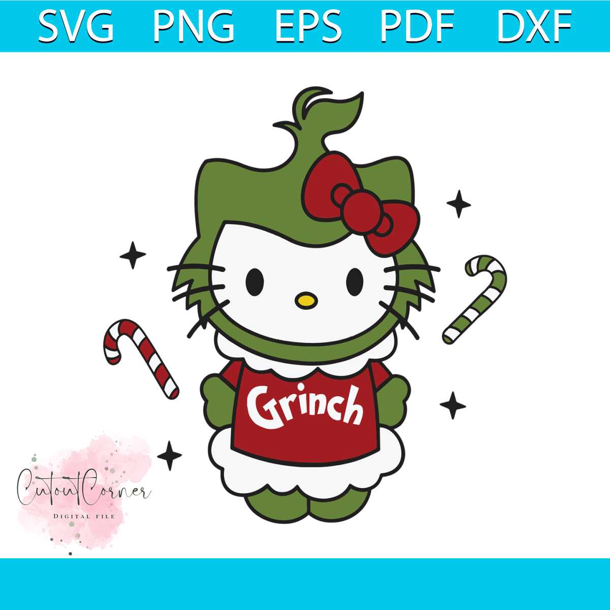 Funny Hello Kitty Grinch Vibe SVG Graphic Design File | Inspire Uplift