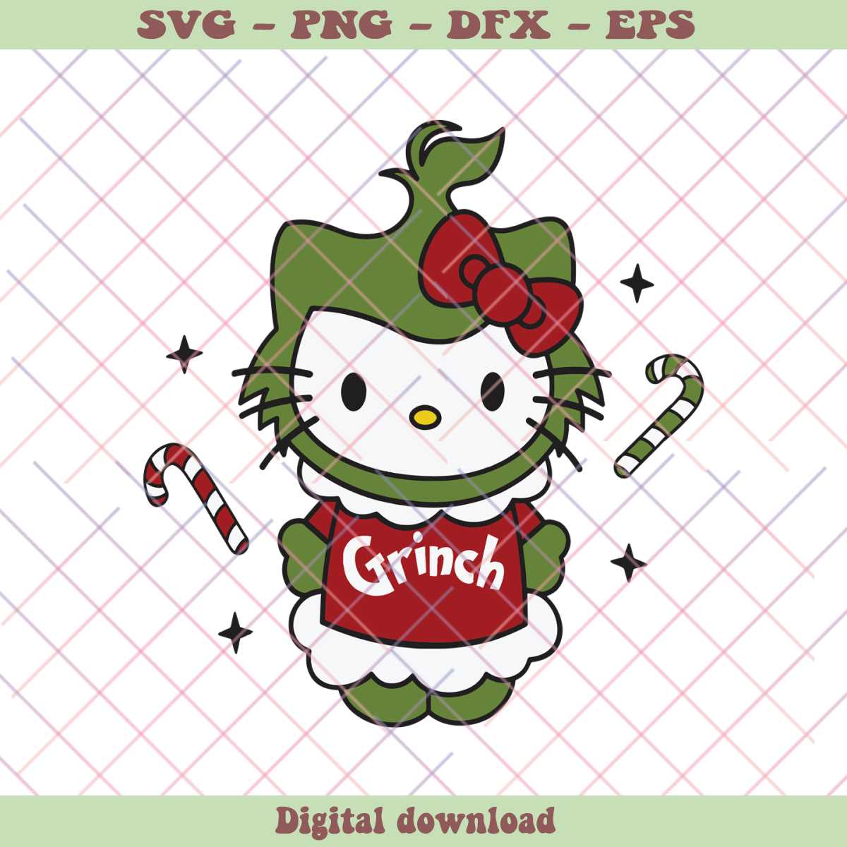 Funny Hello Kitty Grinch Vibe SVG Graphic Design File | Inspire Uplift