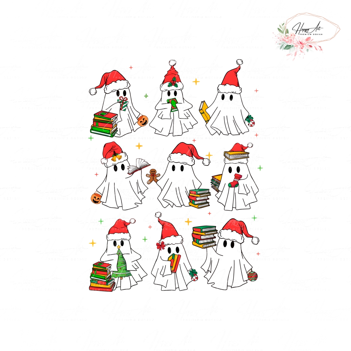 Funny Santa Ghost Reading Books PNG Sublimation Digital | Inspire Uplift