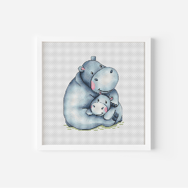 Hippo Cross Stitch Pattern PDF, Cute Hippo Family, Hippo Bab | Inspire Uplift