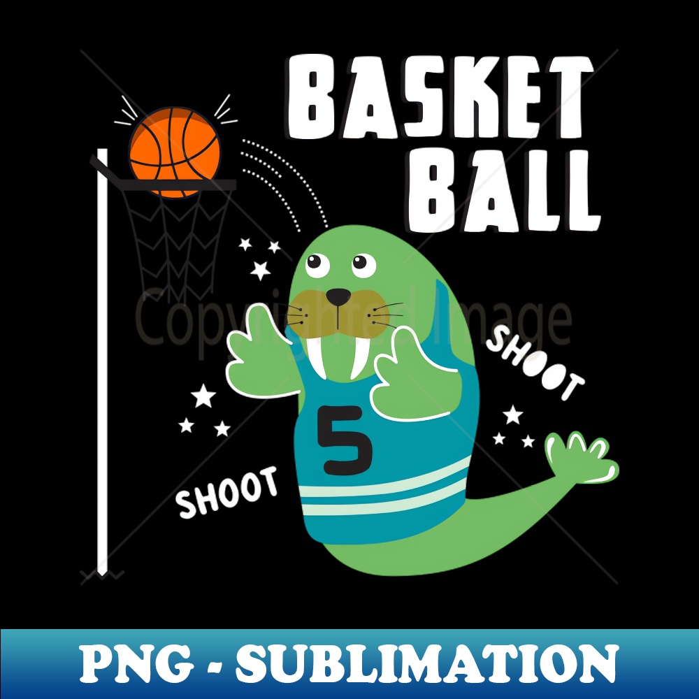Walrus playing basketball cartoon - Exclusive PNG Sublimatio - Inspire ...