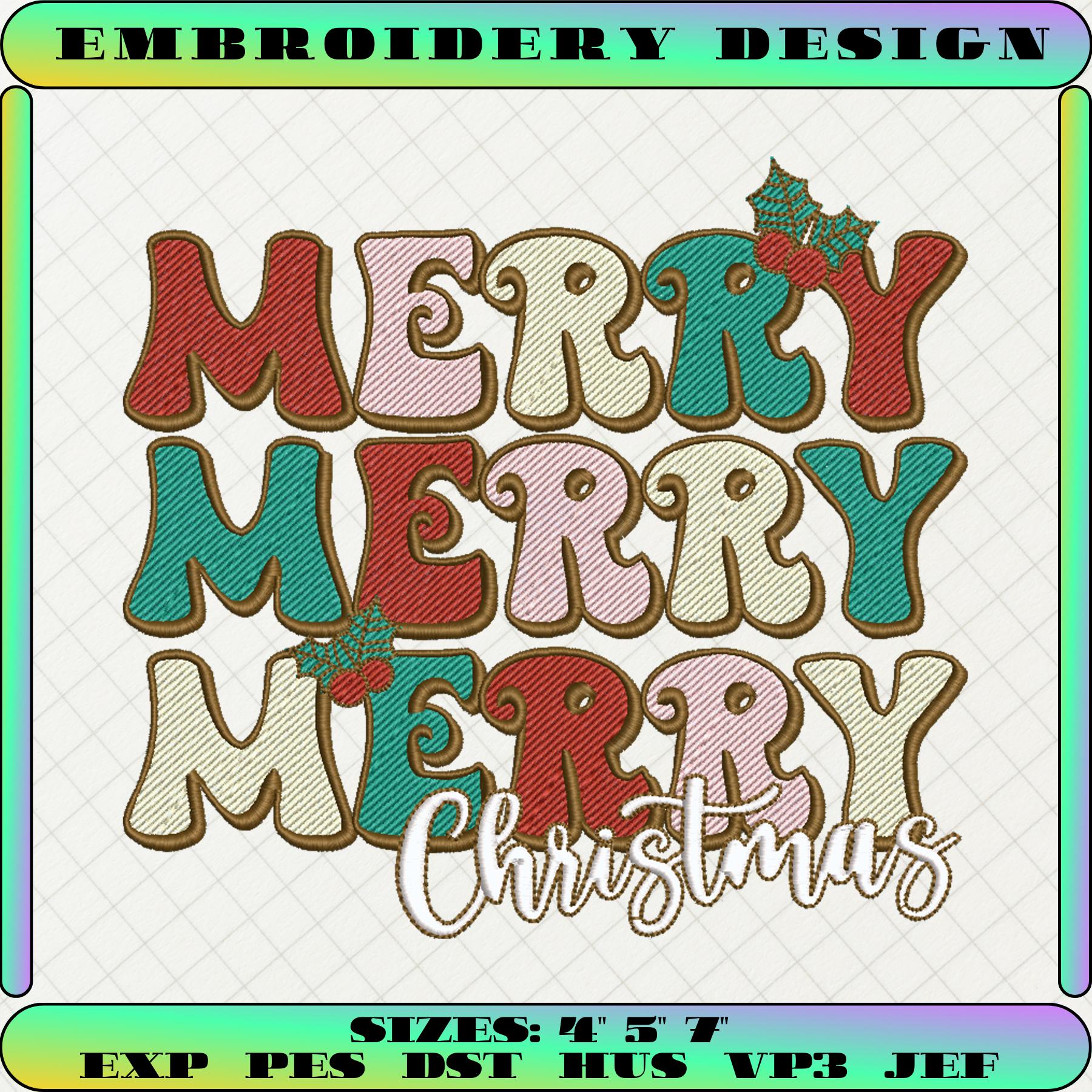 Retro Christmas Season Embroidery Machine Design, Merry Chri - Inspire ...