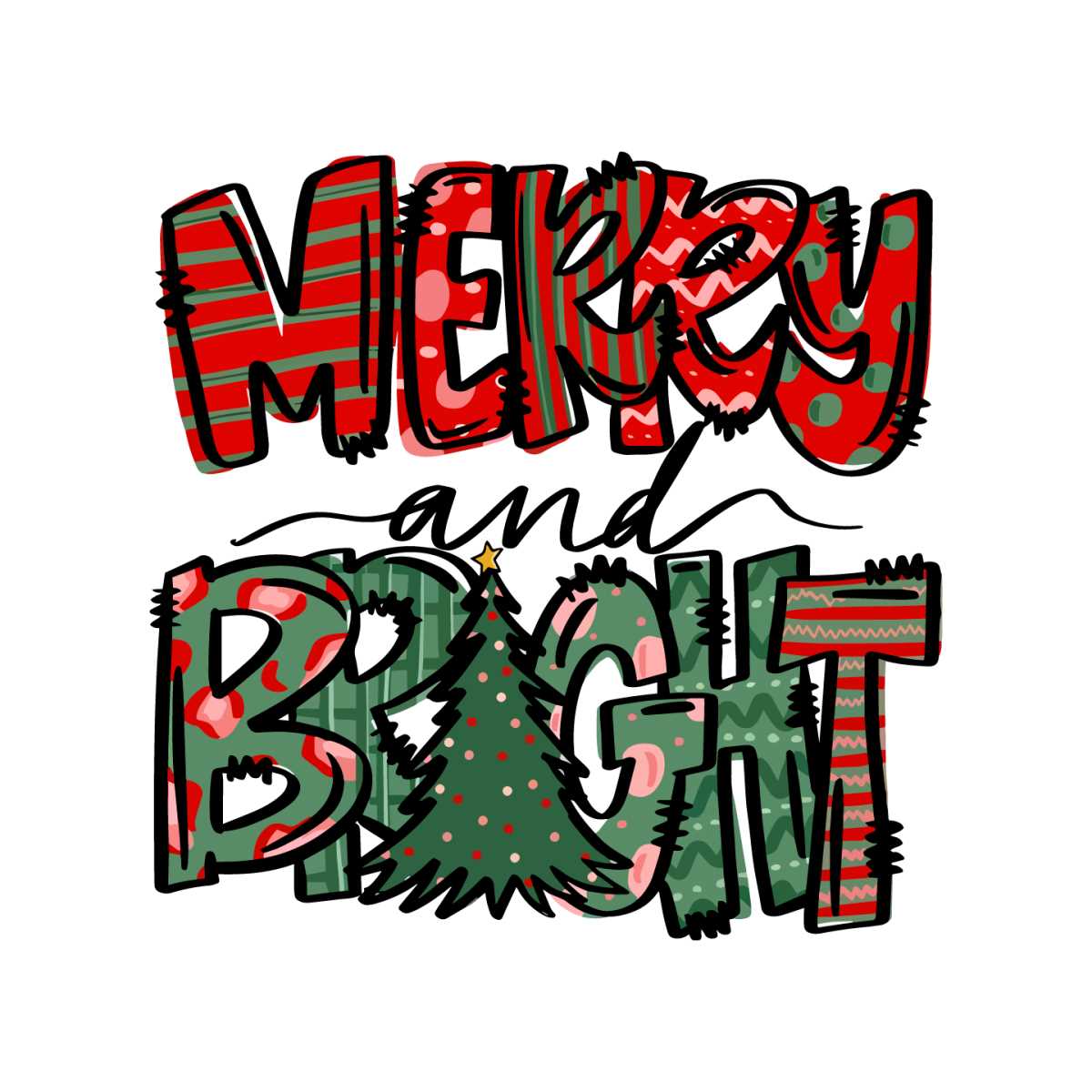 Merry and Bright Christmas Tree SVG Cutting Digital File - Inspire Uplift