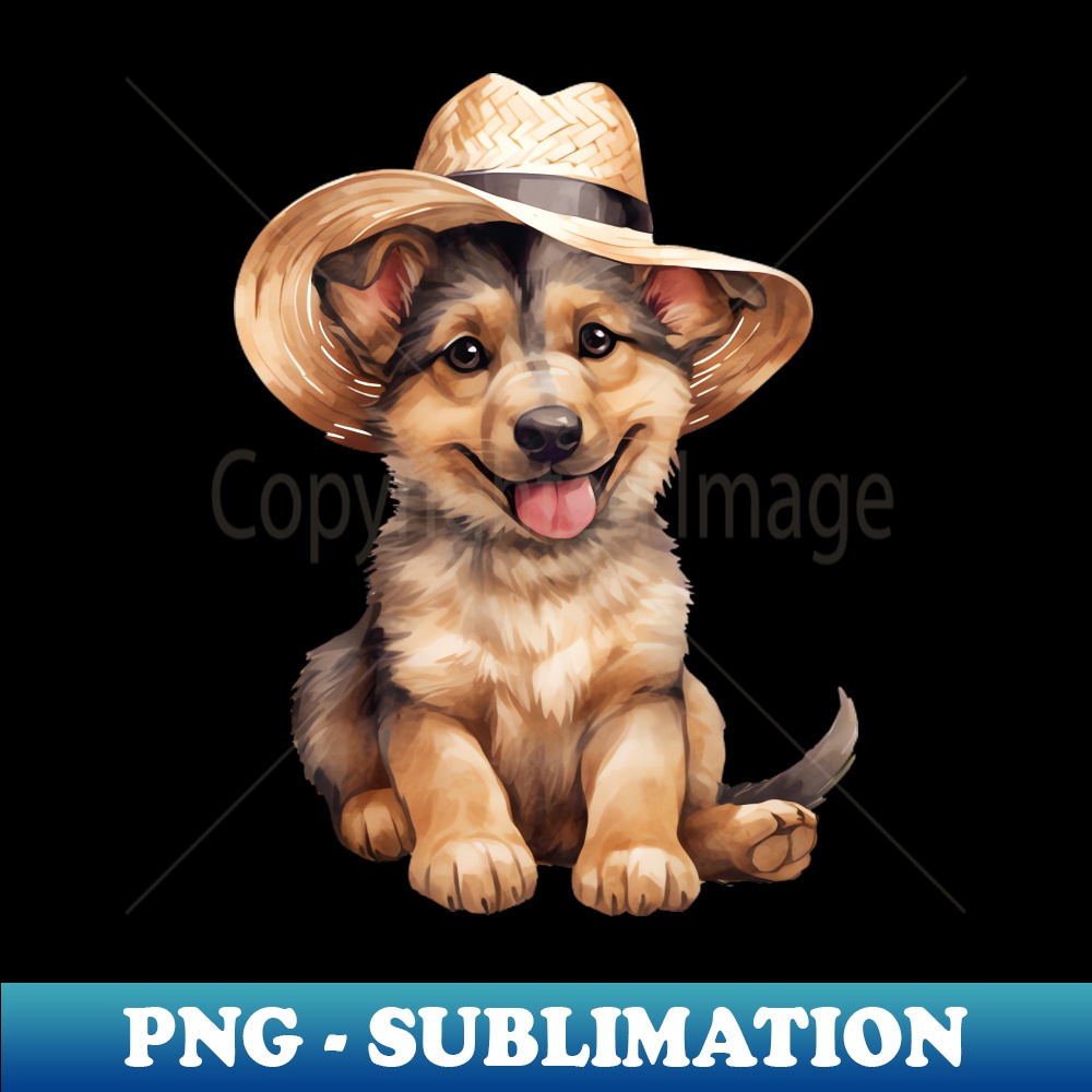 Watercolor German Shepherd Dog in Straw Hat - Trendy Sublima | Inspire ...