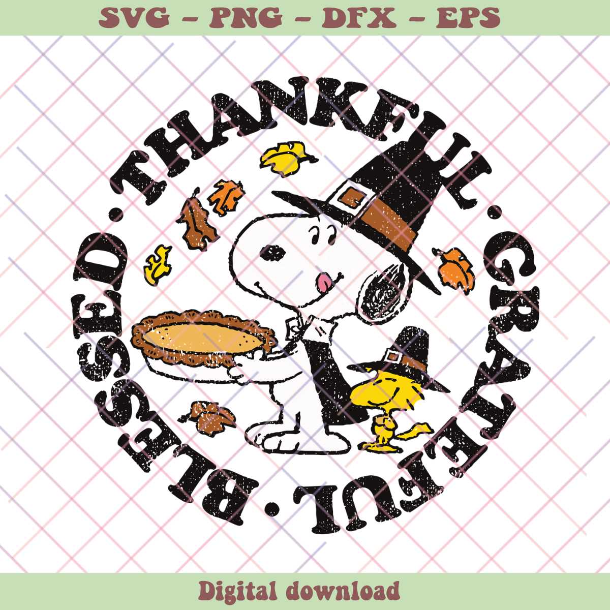Snoopy Peanuts Thankful Grateful Blessed SVG Cricut File | Inspire Uplift