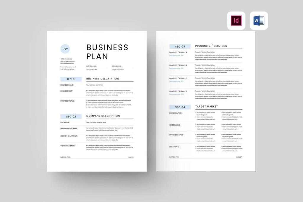 Business Plan Template | MS Word Template | Indesign Templat | Inspire ...