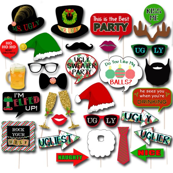 Printable Ugly Sweater Photo Booth Props, Selfie Station Gra | Inspire ...