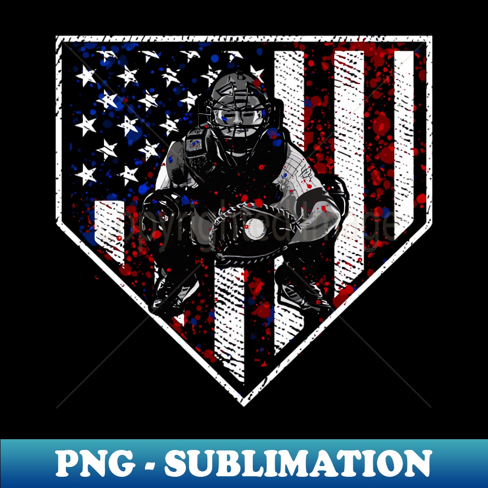 Baseball Catcher Home Plate American Flag Patriotic Baseball | Inspire ...